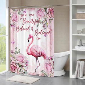 citari Pink Flamingo Shower Curtain Floral Flamingo Bathroom Shower Curtains Modern Polyester Fabric Waterproof Shower Curtains 60 x 72 Inch