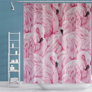 oerju 71x71 inch pink flamingo shower curtain for bathroom tropical wildlife artwork waterproof polyester washable fabric home bath shower curtains