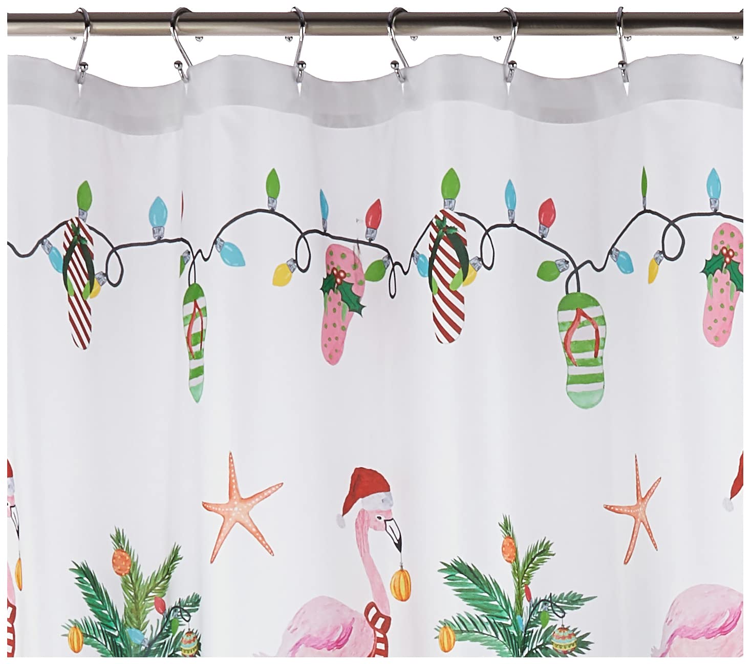 Avanti Linens - Fabric Shower Curtain, Holiday Bathroom Decor (Flamingo Jingle Collection, 72")