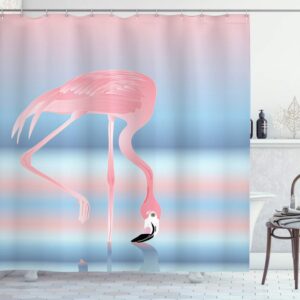 ambesonne flamingo shower curtain, illustration of royal animal in the lake soft pale romantic colors art work, cloth fabric bathroom decor set with hooks, 69" w x 70" l, pink blue