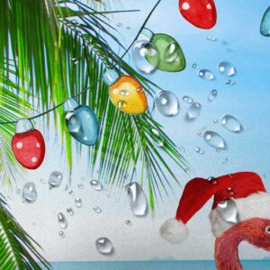 Christmas Shower Curtain, Bright Tropical Christmas Beach Red Flamingo Shower Curtain, Funny Xmas Holiday Shower Curtain, Vintage Merry Christmas Shower Curtain for Bathroom with 12PCS Hooks, 70X70IN