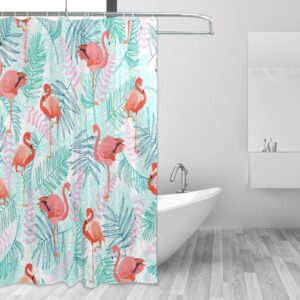 Burbuja Shower Curtain for Bathroom, Leaves and Flamingo Waterproof Washable Shower Bath Curtain for Home Hotels with 12 Hooks, 60x72 in