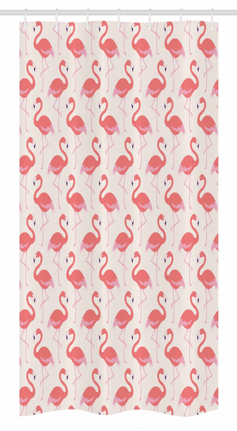 Ambesonne Flamingo Stall Shower Curtain, Ornamental Feminine Style Bird Pattern Exotic Hipster Design, Fabric Bathroom Decor Set with Hooks, 36" W x 72" L, Salmon Coral