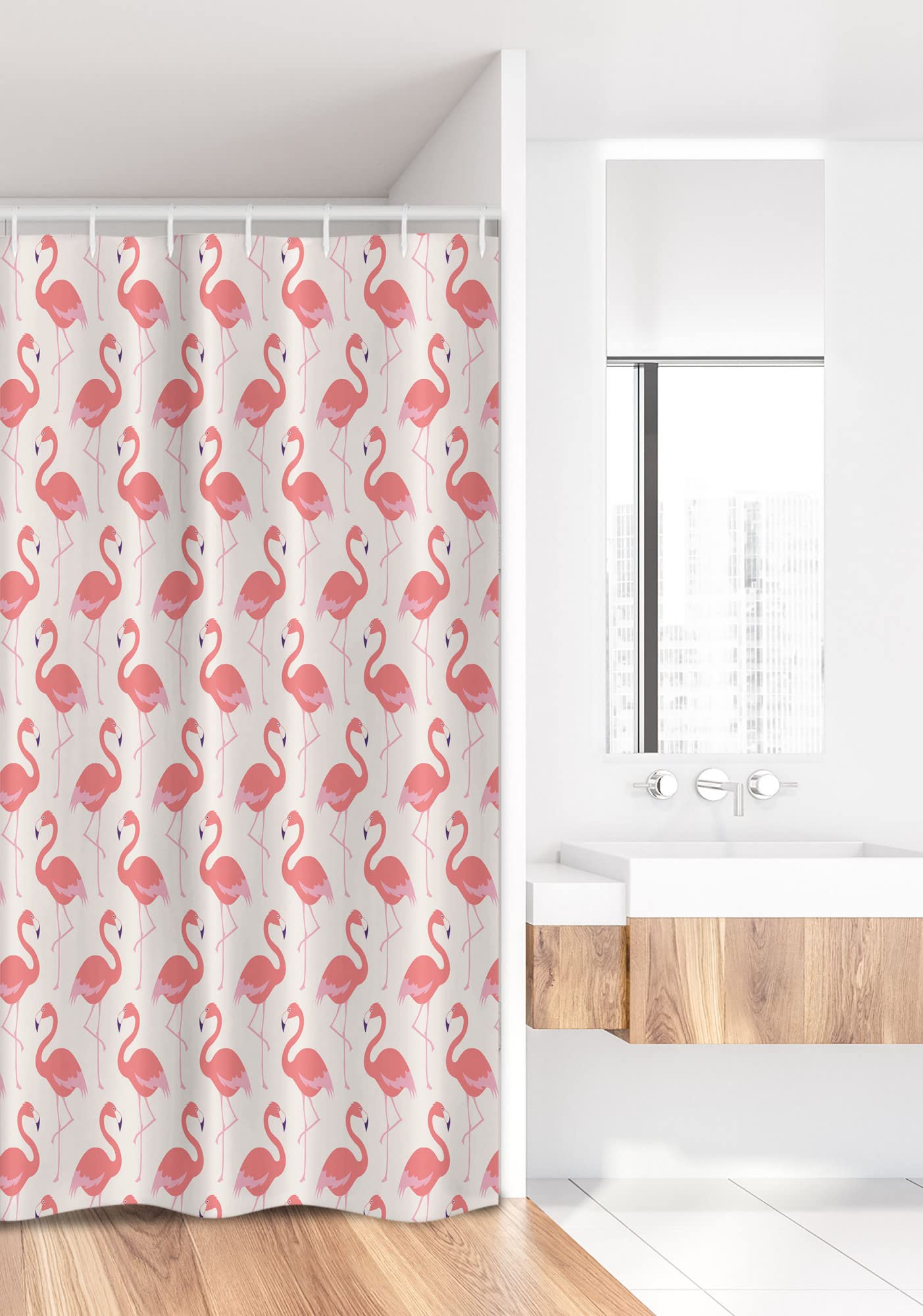 Ambesonne Flamingo Stall Shower Curtain, Ornamental Feminine Style Bird Pattern Exotic Hipster Design, Fabric Bathroom Decor Set with Hooks, 36" W x 72" L, Salmon Coral