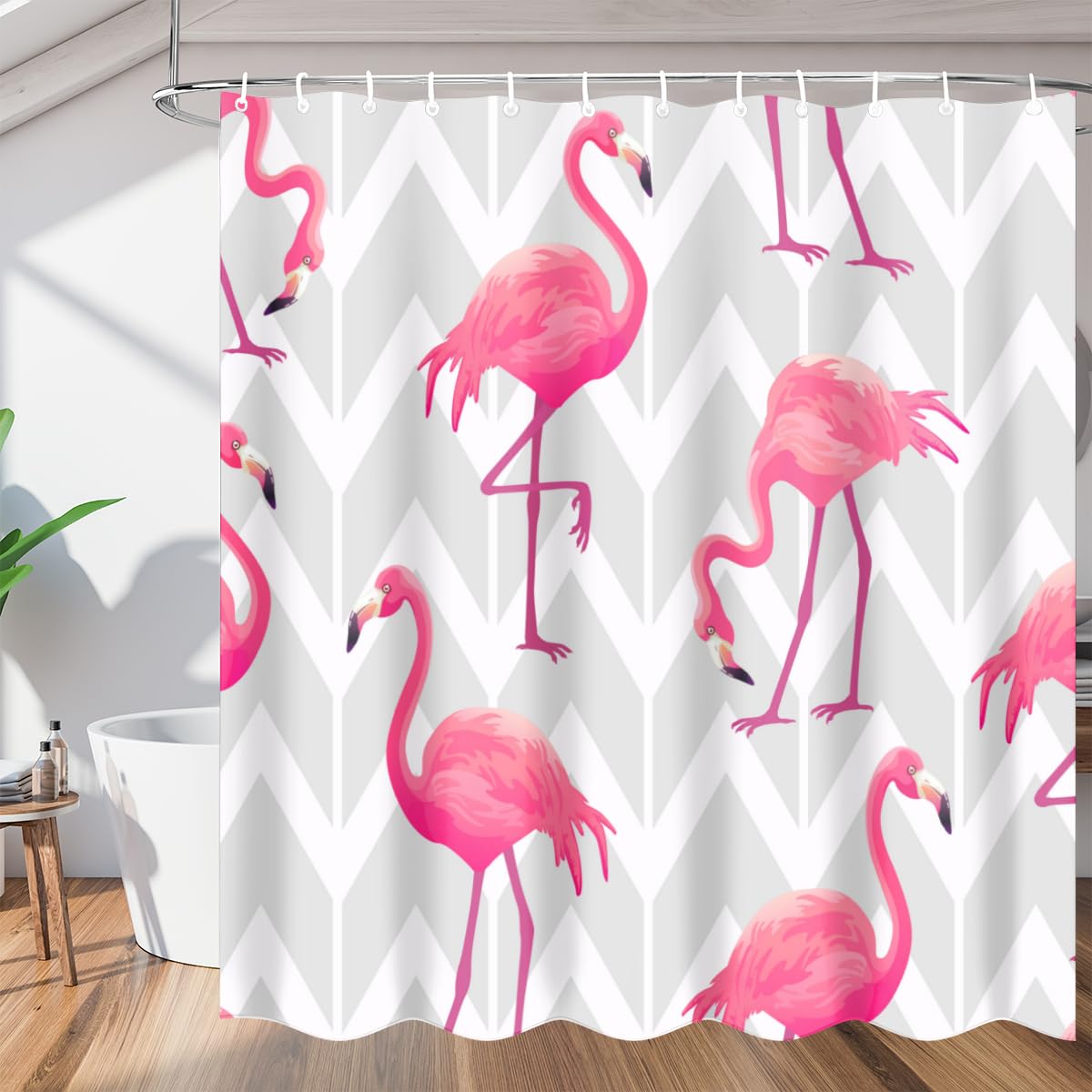 Aglebo Beautiful Tropical Geometric Flamingo Shower Curtain Fabric Shower Curtain Set with 12 Hooks Water-Proof 72 * 72 Inches for Bathroom Beach Caravan Hotel