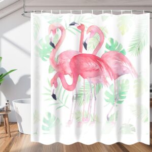 aglebo watercolor flamingo tropic leaves shower curtain fabric shower curtain set with 12 hooks water-proof 72 * 72 inches for bathroom beach caravan hotel