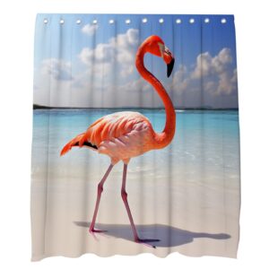 otranto beach shower curtain blue teal sea pink flamingo bath curtain tropical theme pink blue bathroom decor set machine washable waterproof fabric 72 x 72 include hooks