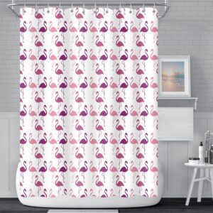 umpoo flamingo checkered bathroom shower curtain tropical pink purple flamingos pattern shower curtain with hooks waterproof fabric polyester shower curtain for girly bath decorative, 72x72 inch