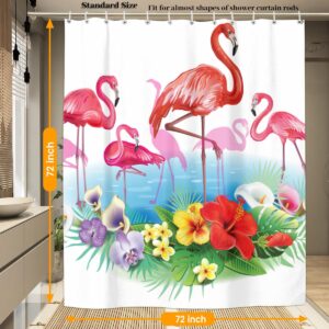 Aglebo Flamingo Tropic Floral Shower Curtain Fabric Shower Curtain Set with 12 Hooks Water-Proof 72 * 72 Inches for Bathroom Beach Caravan Hotel