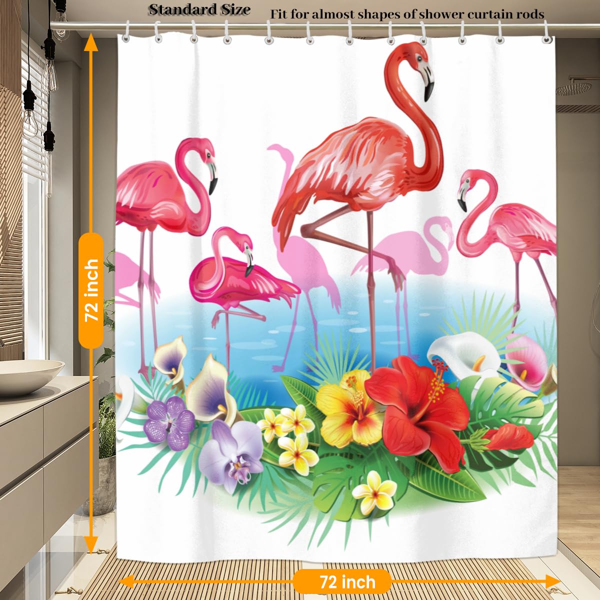 Aglebo Flamingo Tropic Floral Shower Curtain Fabric Shower Curtain Set with 12 Hooks Water-Proof 72 * 72 Inches for Bathroom Beach Caravan Hotel