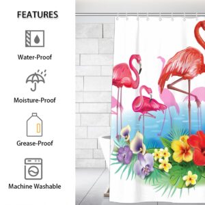 Aglebo Flamingo Tropic Floral Shower Curtain Fabric Shower Curtain Set with 12 Hooks Water-Proof 72 * 72 Inches for Bathroom Beach Caravan Hotel