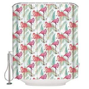 shower curtain, hand-painted watercolor tropical plants and flamingos washable shower curtain with hooks bath decor fabric shower curtains for bathroom, hotel, stalls, bathtubs, 66x72 in