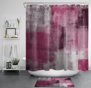 lb pink and grey shower curtain sets with rugs country retro abstract texture geometric pattern fabric shower curtain with hooks modern watercolor bathroom curtains shower set, 70x70 inches