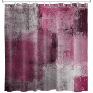 LB Pink and Grey Shower Curtain Sets with Rugs Country Retro Abstract Texture Geometric Pattern Fabric Shower Curtain with Hooks Modern Watercolor Bathroom Curtains Shower Set, 70x70 inches