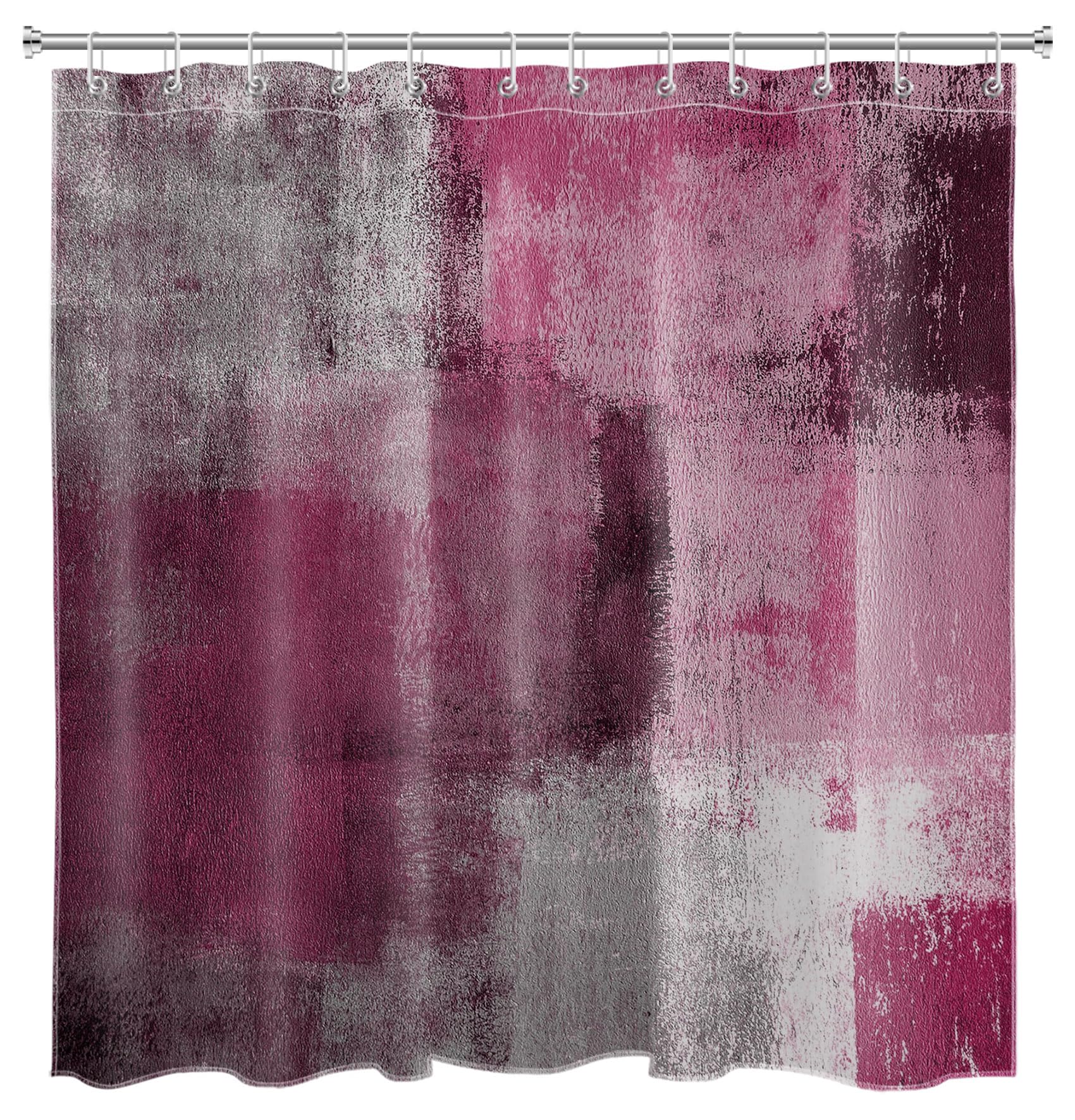 LB Pink and Grey Shower Curtain Sets with Rugs Country Retro Abstract Texture Geometric Pattern Fabric Shower Curtain with Hooks Modern Watercolor Bathroom Curtains Shower Set, 70x70 inches