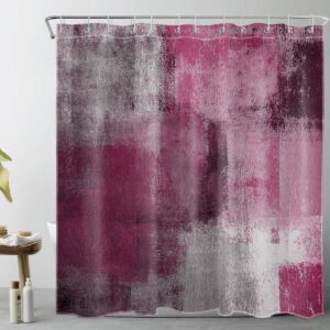 LB Pink and Grey Shower Curtain Sets with Rugs Country Retro Abstract Texture Geometric Pattern Fabric Shower Curtain with Hooks Modern Watercolor Bathroom Curtains Shower Set, 70x70 inches