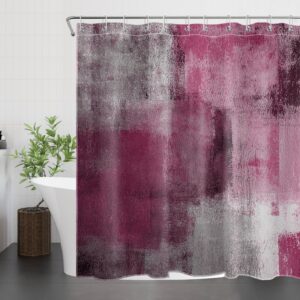 LB Pink and Grey Shower Curtain Sets with Rugs Country Retro Abstract Texture Geometric Pattern Fabric Shower Curtain with Hooks Modern Watercolor Bathroom Curtains Shower Set, 70x70 inches