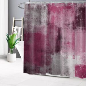 LB Pink and Grey Shower Curtain Sets with Rugs Country Retro Abstract Texture Geometric Pattern Fabric Shower Curtain with Hooks Modern Watercolor Bathroom Curtains Shower Set, 70x70 inches