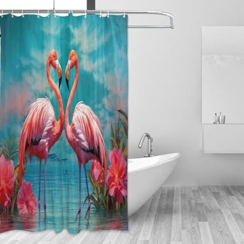 Kigai Flamingo Shower Curtains Waterproof Fabric Shower Curtain Bathroom Decoration with Hooks Washable Bathroom Shower Curtains 60x72 Inch