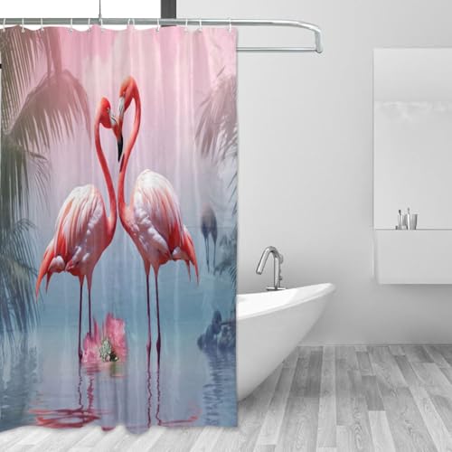 Kigai Flamingo Shower Curtains Waterproof Fabric Shower Curtain Bathroom Decoration with Hooks Washable Bathroom Shower Curtains 60x72 Inch