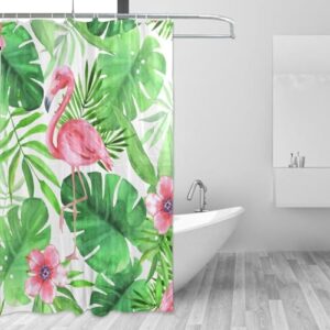 WELLDAY Palm Leaves Flamingo Shower Curtain Bathroom Decor Waterproof Fabric Shower Curtains with Hooks 60x72 Inch