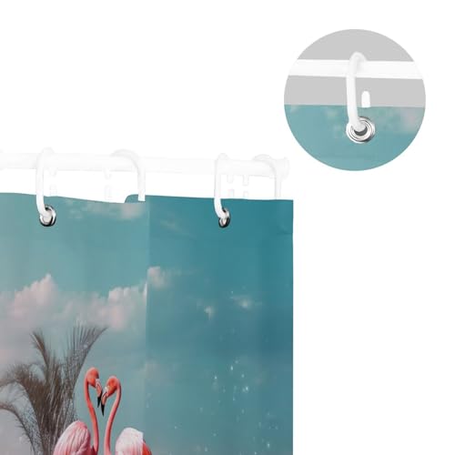 WELLDAY Shower Curtain Flamingos Bathroom Decor Waterproof Fabric with Hooks 60x72 Inch