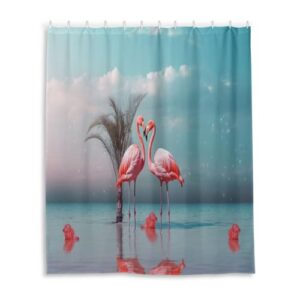 wellday shower curtain flamingos bathroom decor waterproof fabric with hooks 60x72 inch