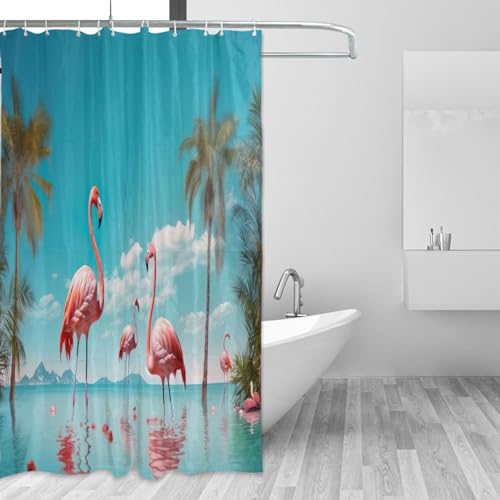 xigua Flamingos Shower Curtain - 72x72 Inch Waterproof Fabric Shower Curtains with 12 Hooks - Modern Home Bathroom Hotel Spa Decorations