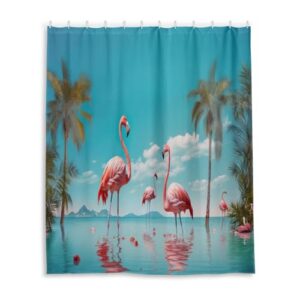 wellday shower curtain flamingos bathroom decor waterproof fabric with hooks 60x72 inch