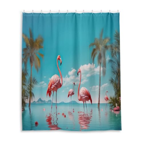 WELLDAY Shower Curtain Flamingos Bathroom Decor Waterproof Fabric with Hooks 60x72 Inch