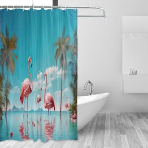 WELLDAY Shower Curtain Flamingos Bathroom Decor Waterproof Fabric with Hooks 60x72 Inch