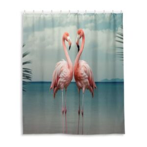 wellday shower curtain flamingos bathroom decor waterproof fabric with hooks 60x72 inch