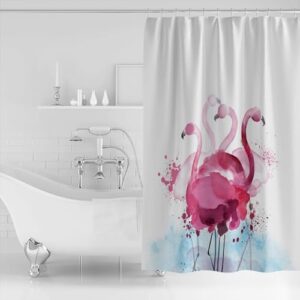 pink flamingo waterproof shower curtains set - extra long 72 x 84 inch, watercolor pink blue animals polyester fabric bathroom curtain with 12 hooks, bathroom accessories, 1 panel