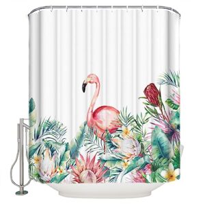 pieple pink flamingo shower curtain, waterproof washable boho funny cute shower curtains set for bathroom bathtubs curtains decor set, 36" wx72 l with hooks green summer botanical pastoral floral