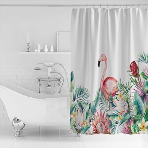 PIEPLE Pink Flamingo Shower Curtain, Waterproof Washable Boho Funny Cute Shower Curtains Set for Bathroom Bathtubs Curtains Decor Set, 36" Wx72 L with Hooks Green Summer Botanical Pastoral Floral