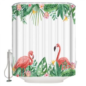 tropical shower curtain, waterproof washable boho funny cute shower curtains set for bathroom bathtubs curtains decor set 36" wx78 l with hooks summer flamingos palm tree leaves green plants