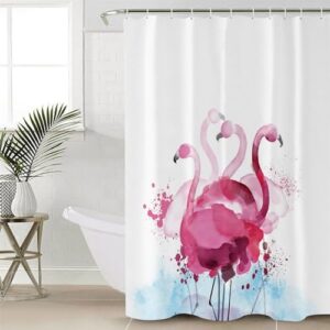 boanket polyester fabric pink flamingo shower curtain, watercolor pink blue animals, waterproof bathtub curtain bathroom decor set with hooks 36 x 72 inches,