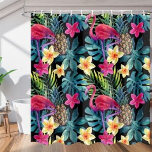 aglebo flamingo pineapple flower palm leaves shower curtain fabric shower curtain set with 12 hooks water-proof 72 * 72 inches for bathroom beach caravan hotel