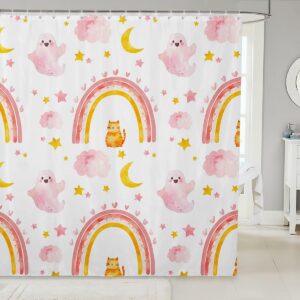 halloween rainbow halloween shower curtain gothic bath curtain cute ghost bathroom accessories 72"wx78"l,galaxy moon stars clouds toddler kawaii cat kitten halloween decorations pink room decor