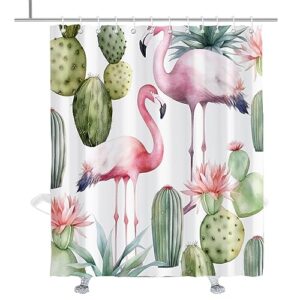 theblackspot tropical cactus flamingo shower curtain sets succulent pink flowers plant green leaf bath curtains christmas decor sets grommet with hooks 72w × 72h inches