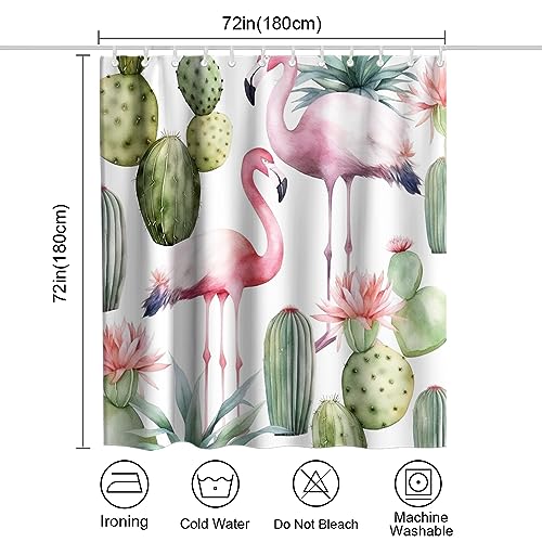 TheBlackSpot Tropical Cactus Flamingo Shower Curtain Sets Succulent Pink Flowers Plant Green Leaf Bath Curtains Christmas Decor Sets Grommet with Hooks 72W × 72H inches