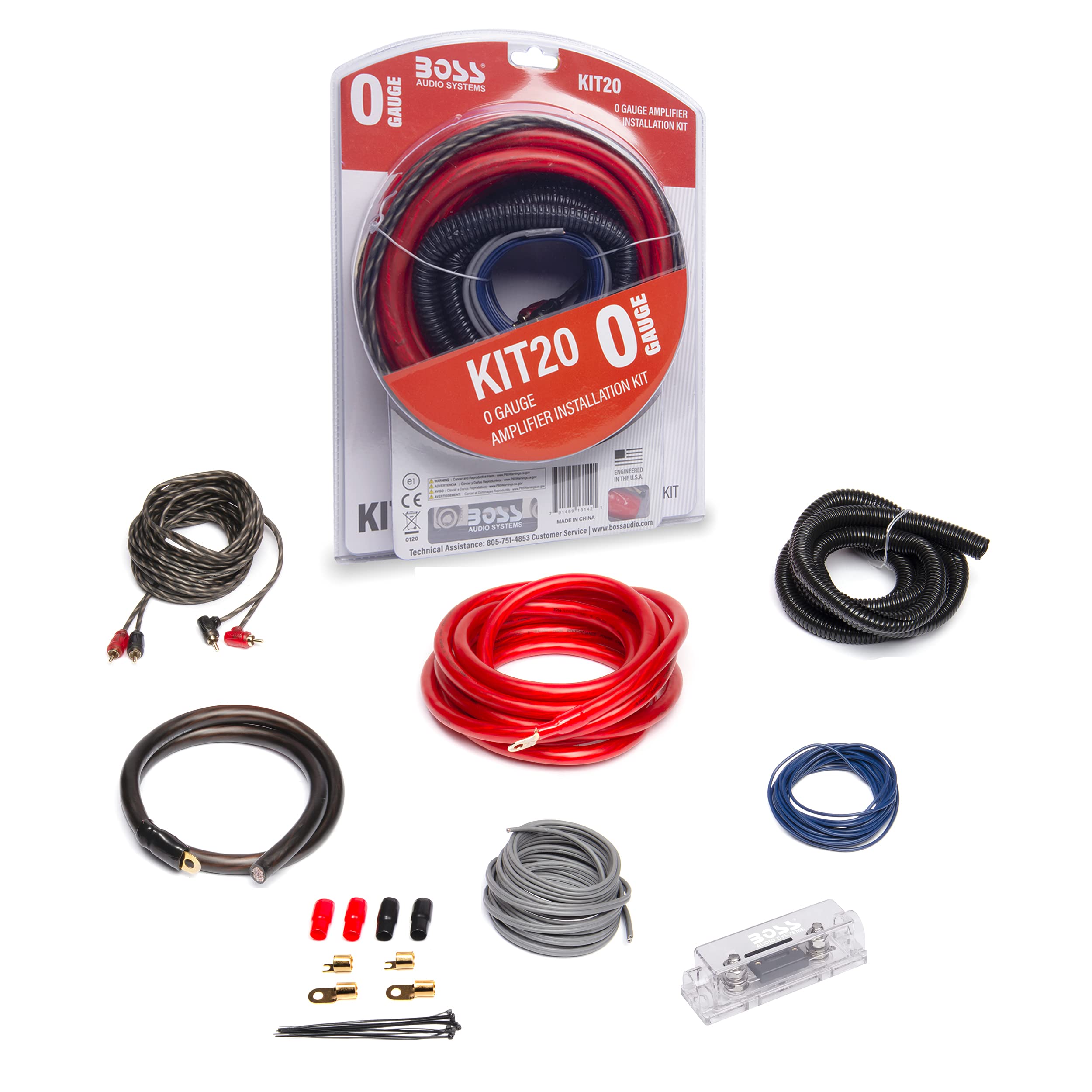 BOSS Audio Systems KIT20 0 Gauge Amplifier Installation Wiring Kit - A Car Amplifier Wiring Kit Helps You Make Connections and Brings Power to Your Radio, Subwoofers and Speakers