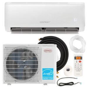 costway 18,000 btu mini split air conditioner, with heat pump, 21 seer2 inverter split ac unit with 24h timer, auto clean, remote control & installation kit for (18000btu, 208-230v, 21 seer2)