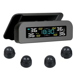 tire pressure monitoring system tpms, solar tpms tire pressure monitor system installed on windowshield with 4 external sensors 6 alarm modes real-time display pressure temperature & time (0-51 psi)