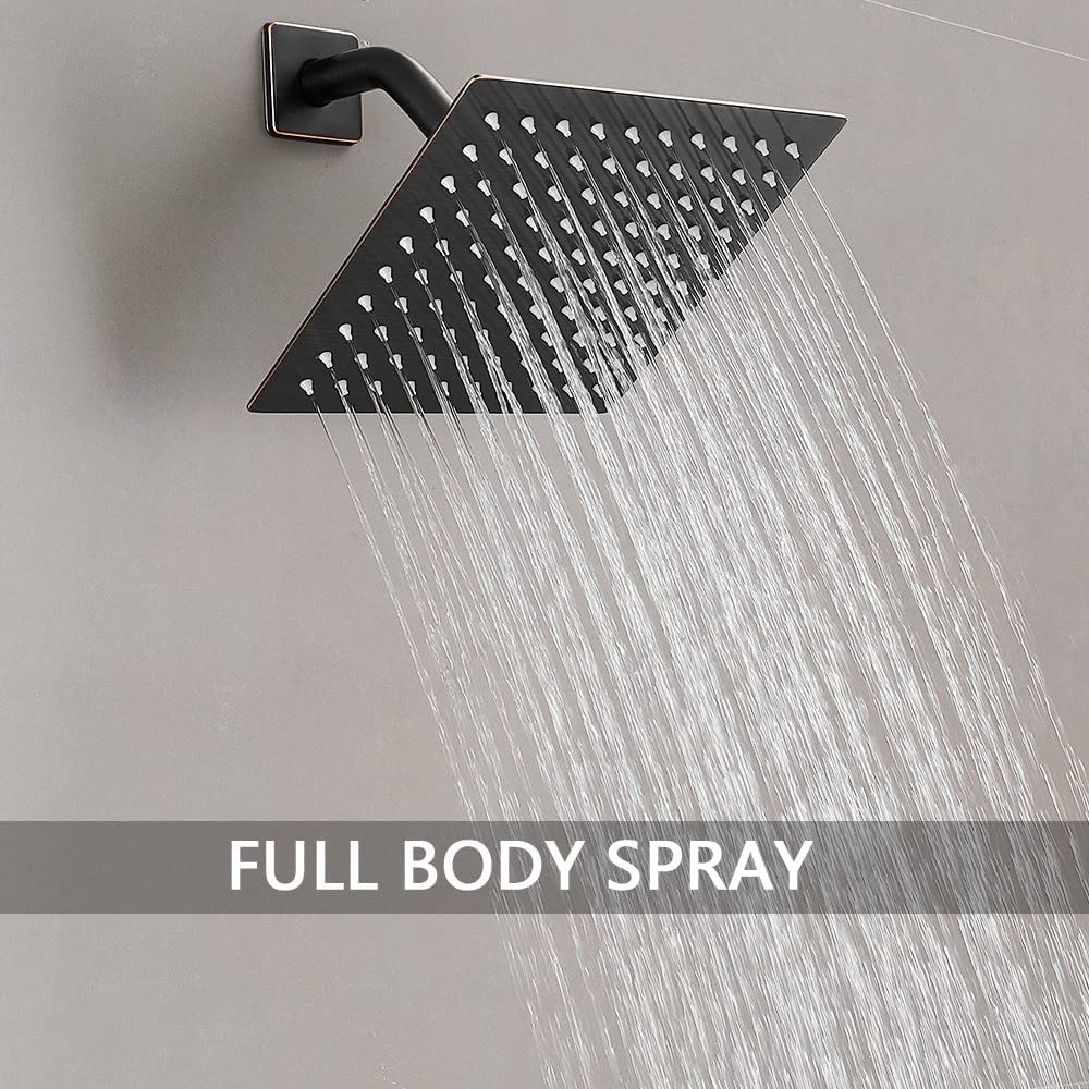 Heable Oil Rubbed Bronze Shower System with 8'' Rainfall Shower Head, Handheld Shower head, Bathroom Luxury Rain Mixer Shower Combo Set Wall Mounted Shower Faucet Rough-in Valve and Trim Kit