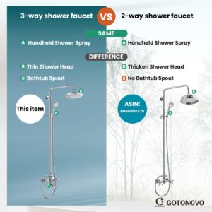 gotonovo Exposed Shower Faucet Set 8 Inch Rainfall Showerhead 3-Function Shower Fixture with Tub Spout 2 Corss Handles Shower System Polish Chrome