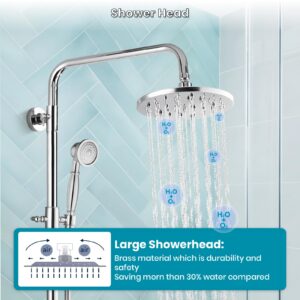 gotonovo Exposed Shower Faucet Set 8 Inch Rainfall Showerhead 3-Function Shower Fixture with Tub Spout 2 Corss Handles Shower System Polish Chrome