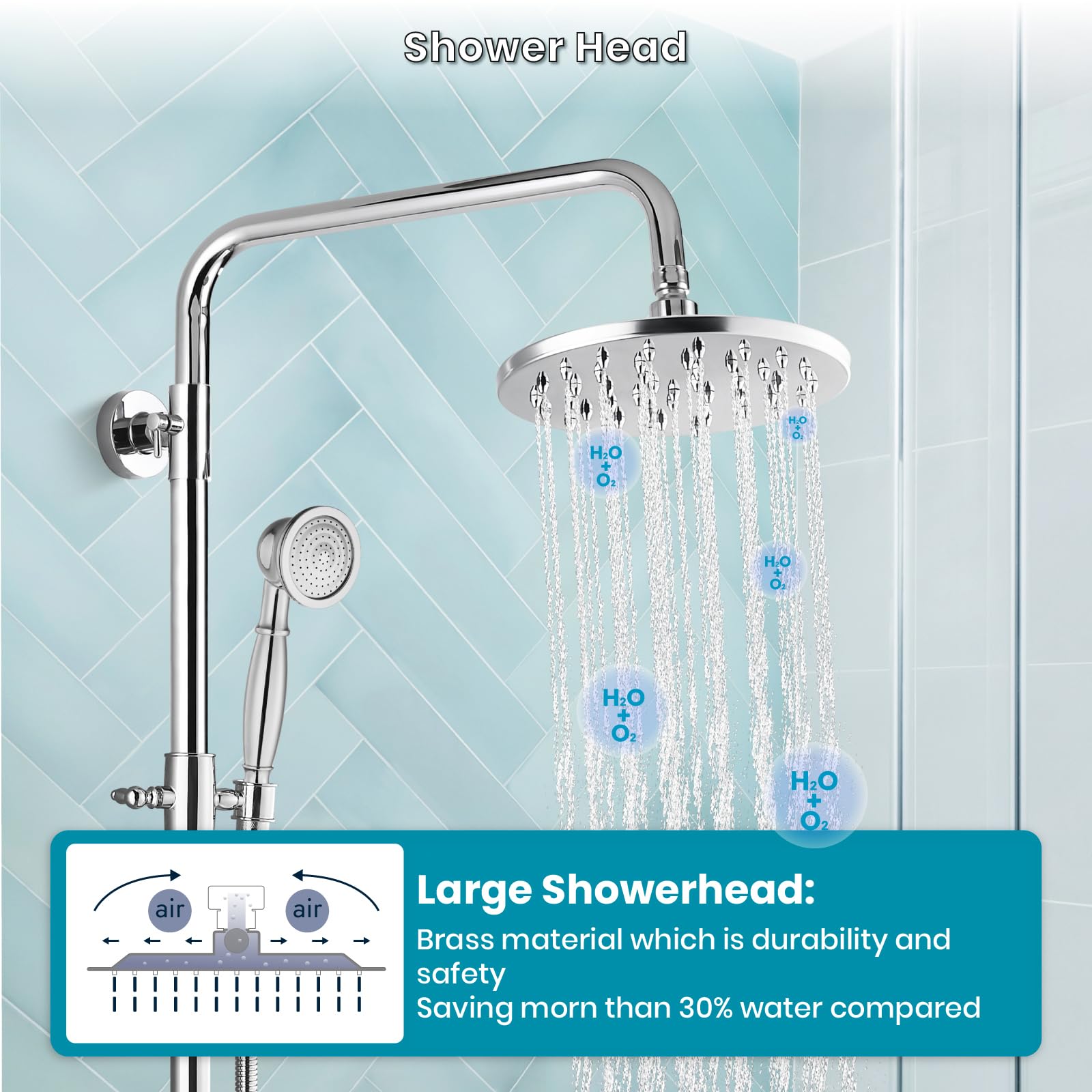 gotonovo Exposed Shower Faucet Set 8 Inch Rainfall Showerhead 3-Function Shower Fixture with Tub Spout 2 Corss Handles Shower System Polish Chrome