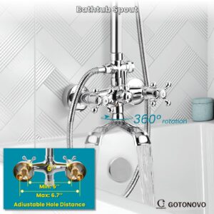 gotonovo Exposed Shower Faucet Set 8 Inch Rainfall Showerhead 3-Function Shower Fixture with Tub Spout 2 Corss Handles Shower System Polish Chrome