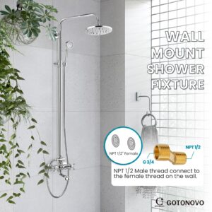 gotonovo Exposed Shower Faucet Set 8 Inch Rainfall Showerhead 3-Function Shower Fixture with Tub Spout 2 Corss Handles Shower System Polish Chrome